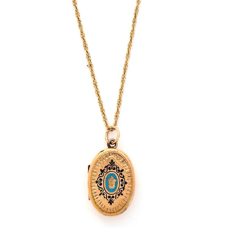 Turquoise French Enamel Locket - Luna & Stella