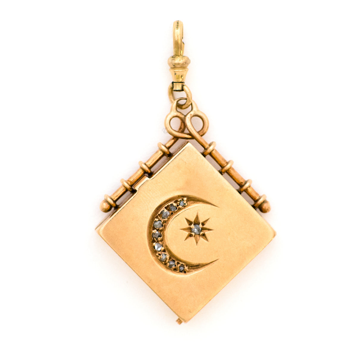 Solid 14K Gold Moon and Star Square Locket - Luna & Stella